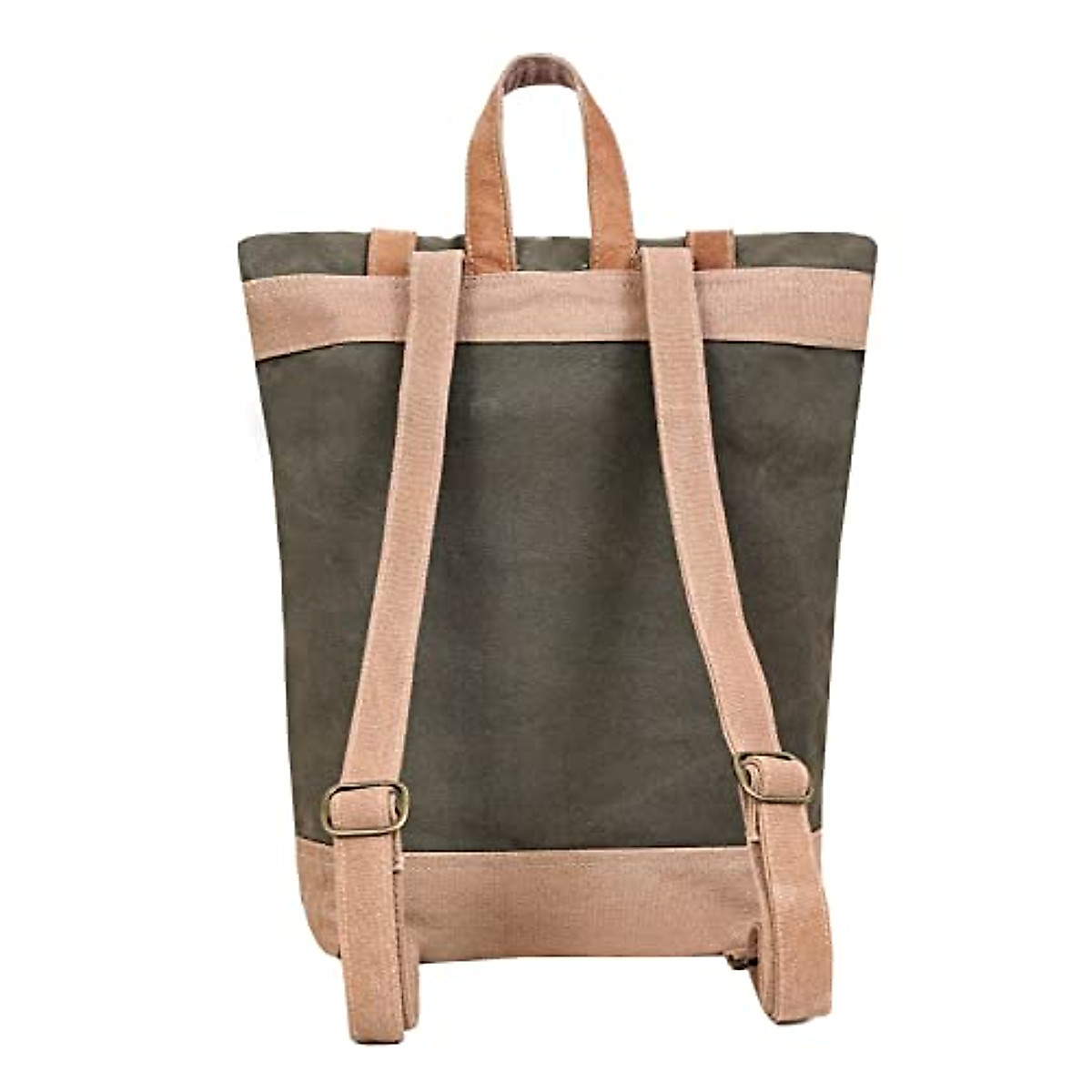 Ruzioon Upcycled Canvas & Cowhide Leather Roll Backpack, Canvas & Cowhide Leather Backpack for Men’s and Women’s, Canvas & Cowhide Leather Travel Backpack, Canvas Weekend backpack