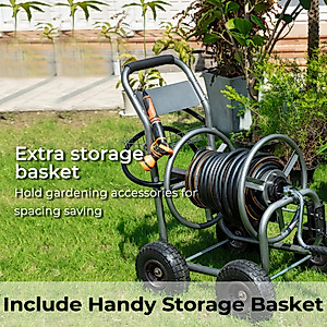 Giraffe Tools Hose Reel Cart, Hose Cart with Wheels Heavy Duty, Industrial Hose Reels for Outside, 250-Feet of 5/8" Hose Capacity, Hose Guide Pre-Installed