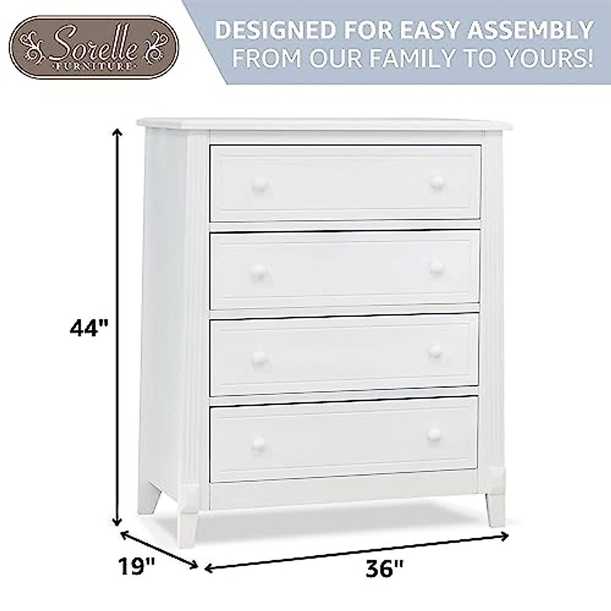 Sorelle Furniture Berkley Baby Dresser – Dresser for Nursery, Kids Bedroom Furniture, Dresser Drawers, Nightstand for Child’s Room with Drawers, Nursery Furniture for Infant-White