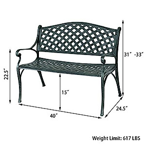 Giantex 40" Outdoor Antique Garden Bench Aluminum Frame Seats Chair Patio Garden Furni(Ancient Green)