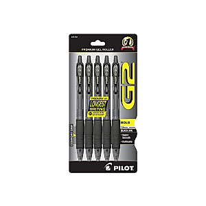 PILOT G2 Premium Refillable & Retractable Rolling Ball Gel Pens, Bold Point, Black Ink, 5-Pack (31303)