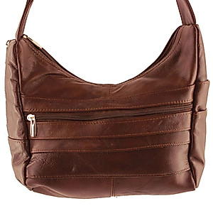 Women's Leather Medium Cross Body Purse Shoulder Ladies Handbag with Many Pockets (Brown)