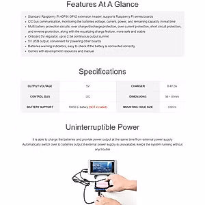 Waveshare UPS HAT for Raspberry Pi, 5V Uninterruptible Power Supply Charge and Power Output at The Same Time