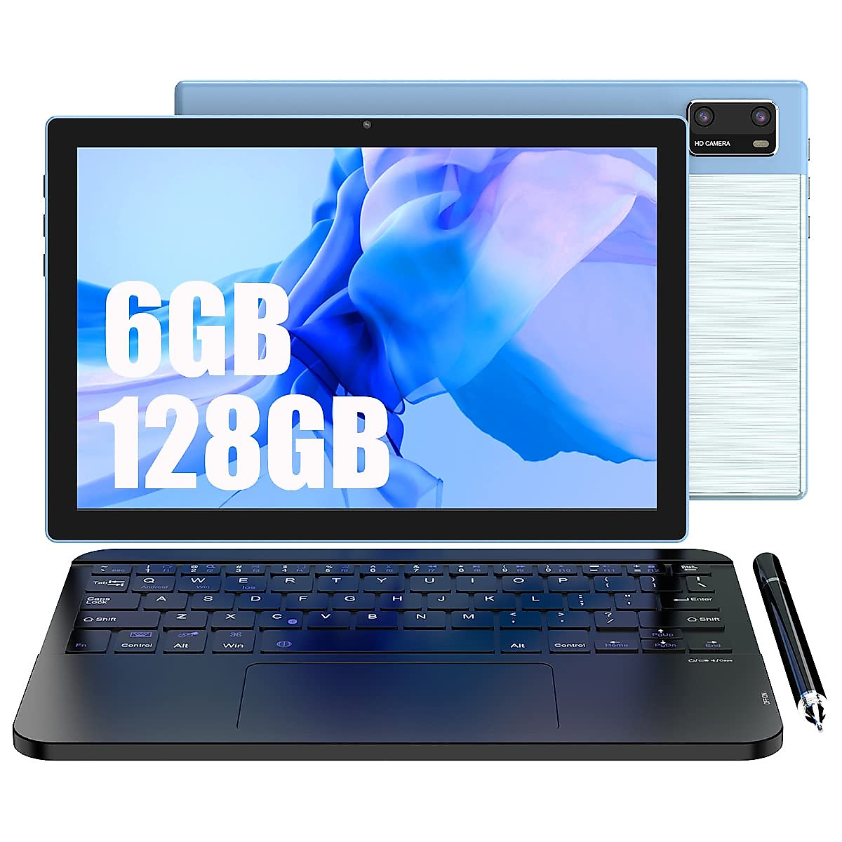 BNHGK 10.1 inch Tablet 6GB RAM +128GB ROM, Android Tablet with Keyboard Octa-Core/Dual Sim Card Slot/13MP Camera/Battery 8000mah/ GPS, Google Certified Tablet PC (Wi-Fi)