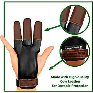KESHES Archery Glove Finger Tab Accessories - Leather Gloves for Recurve & Compound Bow - Three Finger Guard for Men Women & Youth