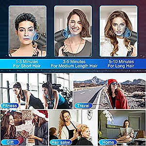 Professional Hair Dryer, Brushless Motor Ionic Blow Dryer, Negative Ion Fast Drying Damage Protection Hair Dryer, 3 Speed & 3 Heat Settings with 2 Concentrator Nozzles for Salon, Home and Travel