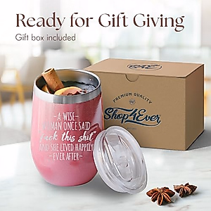 shop4ever A Wise Woman Once Said F This And She Lived Happily Ever After Engraved Insulated Stainless Steel Wine Tumbler with Lid 12 oz. Funny Divorce Retirement Feminist Gift (Pink Sparkle)