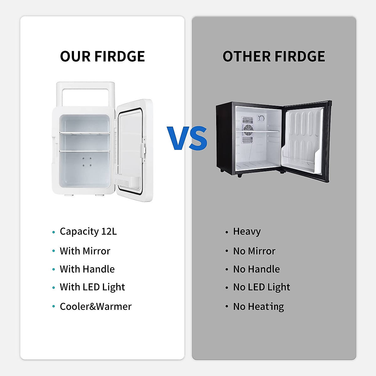 Saint Kang Skincare Fridge 12L Hot&Cold, Portable Makeup Fridge with Mirror and Light, AC/DC Beauty Fridge for Bedroom, Office and Car(White)