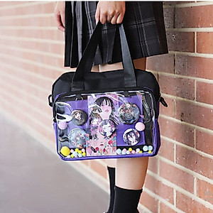Hipi-shop Ita bag Japanese Color matching Transparent shoulder bag crossbody bag for Anime Lolita Bag DIY Cosplay Display Anime badges handbag (Black)