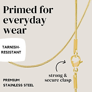 KISPER 24k Gold Snake Chain Necklace – Thin, Dainty, Gold Plated Stainless Steel Jewelry for Women & Men with Lobster Clasp, 20”