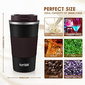 KETIEE Travel Mug, 12oz Insulated Coffee Cup with Leakproof Lid, Vacuum Stainless Steel Double-Wall Travel Coffee Mug Spill Proof, Reusable Coffee Mugs for Men and Women for Hot & Cold Drinks