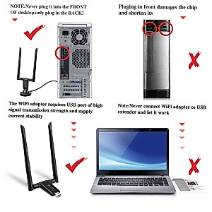 USB WiFi Adapter, 1200Mbps Dual Band 2.4GHz/300Mbps 5.8GHz/867Mbps High Gain 5dBi Antennas USB 3.0 Wireless Network Adapter for PC Desktop Laptop with Windows 10/8/7/XP/Vista, Mac OS, Linux