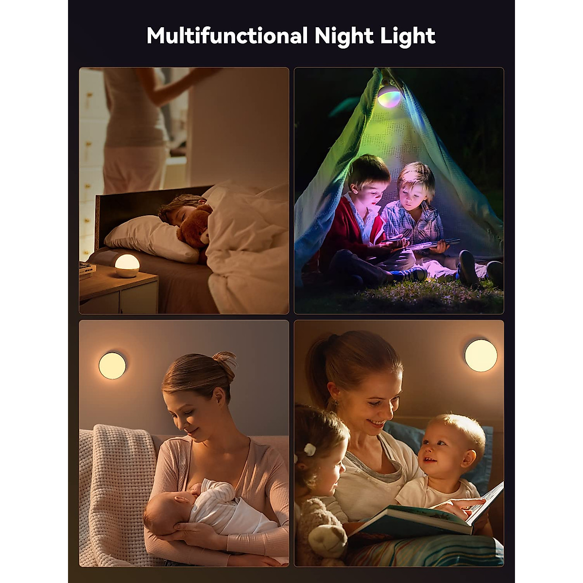 NexiGo Night Light, Portable One-Key Baby Bedside Lamp, RGB Changing Speed Adjustable & Dimmable, Rechargeable Touch Nursery Nightlight, for Kids Bedroom, Bathroom (Spherical)