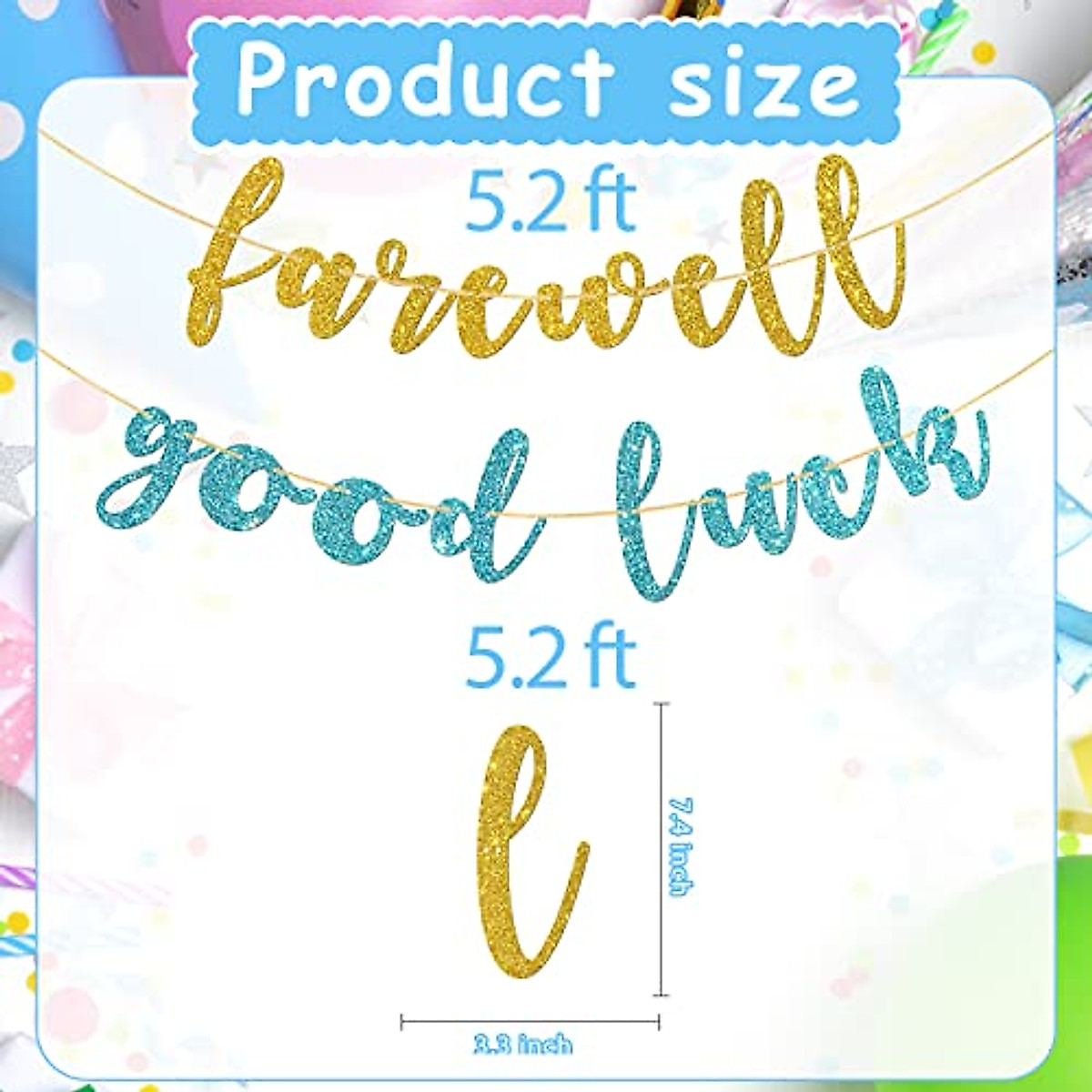 Halodete Farewell Good Luck Banner, Retirement Banner, Farewell, Going Away, Job Change, Adventure Awaits Celebration Party Garland Bunting Decorations - Gold Blue Glitter