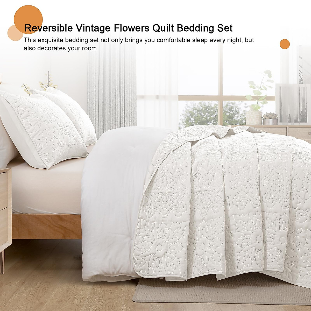 Whale Flotilla 3 Piece Queen Size Quilt Set, Soft Reversible Embossed Queen Quilts Bedding Set, Lightweight Bedspreads Coverlets with Boho Pattern for All Seasons, White