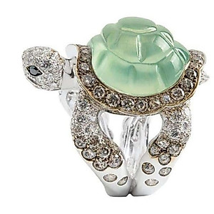 Awmnjtmgpw 925 Sterling Silver Ice Emerald Lovely Little Turtle Innovative Design Beach Wave Vacation Wave Ring Women's Precious Jewelry Size 5-11 (Size 11)