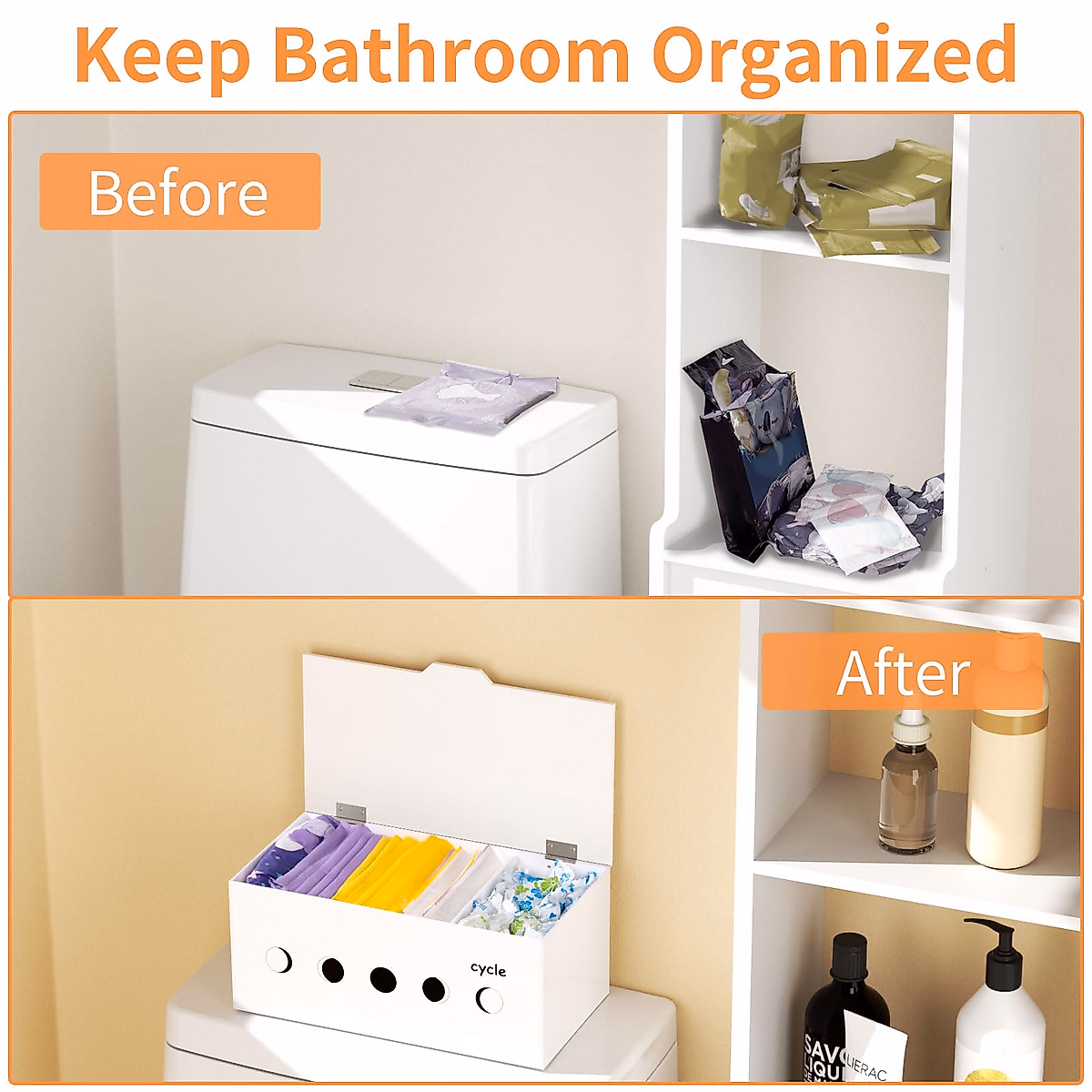 FEMELI Tampon Holder for Bathroom, Acrylic Cycle Pad Storage Organizer with Lid, Discreet Feminine Women Products Case Container Period Bin for Shark Week Bathroom Accessories Decor Box