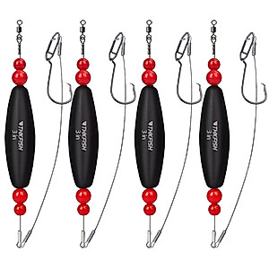 THKFISH Catfish Float Rigs,Catfish Rattling Line Float for Santee Rig,Catfish Tackle Rattling Cork EVA Foam Peg Floats Bait Rigs, Bobbers with Double Hooks 4PCS 2.5in 3in