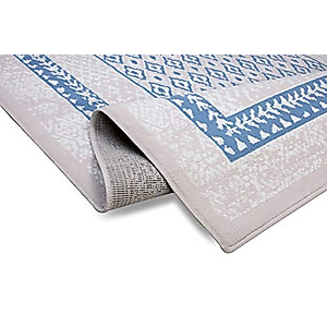 Furnish my Place Bordered Transitional Rug - 7 ft. 8 in. x 11 ft, Light Blue, Accent Rug with Geometric Pattern
