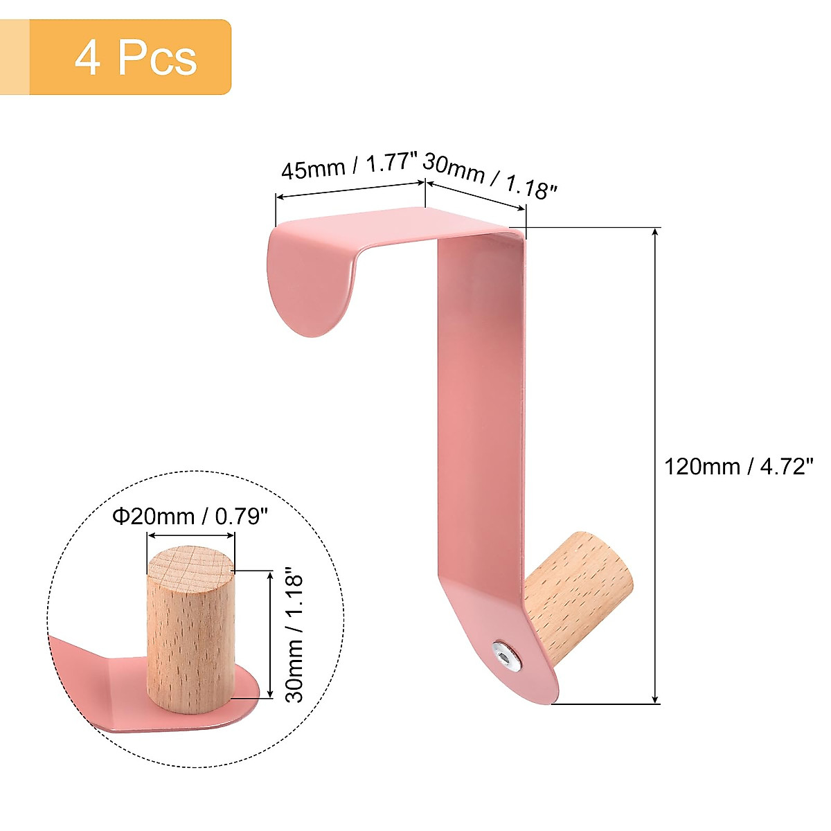 uxcell Over The Door Hooks, 4pcs - Carbon Steel Paint Door Hanger Hook, Single Hooks for Hanging Clothes, Hats, Towels (Pink)