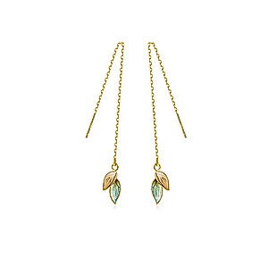 Reffeer Solid 925 Sterling Silver Leaf Chain Dangle Earrings for Women Teen Girls Leaf Dangle Drop Earrings Threader Tassel (B-18K Gold)