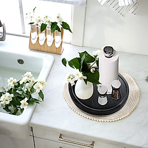 Black Decorative Tray Stand for Bathroom Decor, Wood Tray Risers for Display, Round Serving Tray for Kitchen Decor, Black Tray Soap Holder for Bathroom Counter Organizer