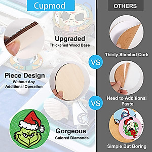 cupmod 8PCS Christmas Diamond Painting Coasters with Holder,Cartoon Diamond Art Coasters Kits for Beginners,Adults & Kids Small Diamond Art Kits Craft Supplies