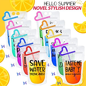 40 Sets Drink Pouches for Adults with Straws,Plastic Drink Bags with Zipper Party Beverage Bags,Bachelorette Party favors juice Party pouches for adults(10 Styles)