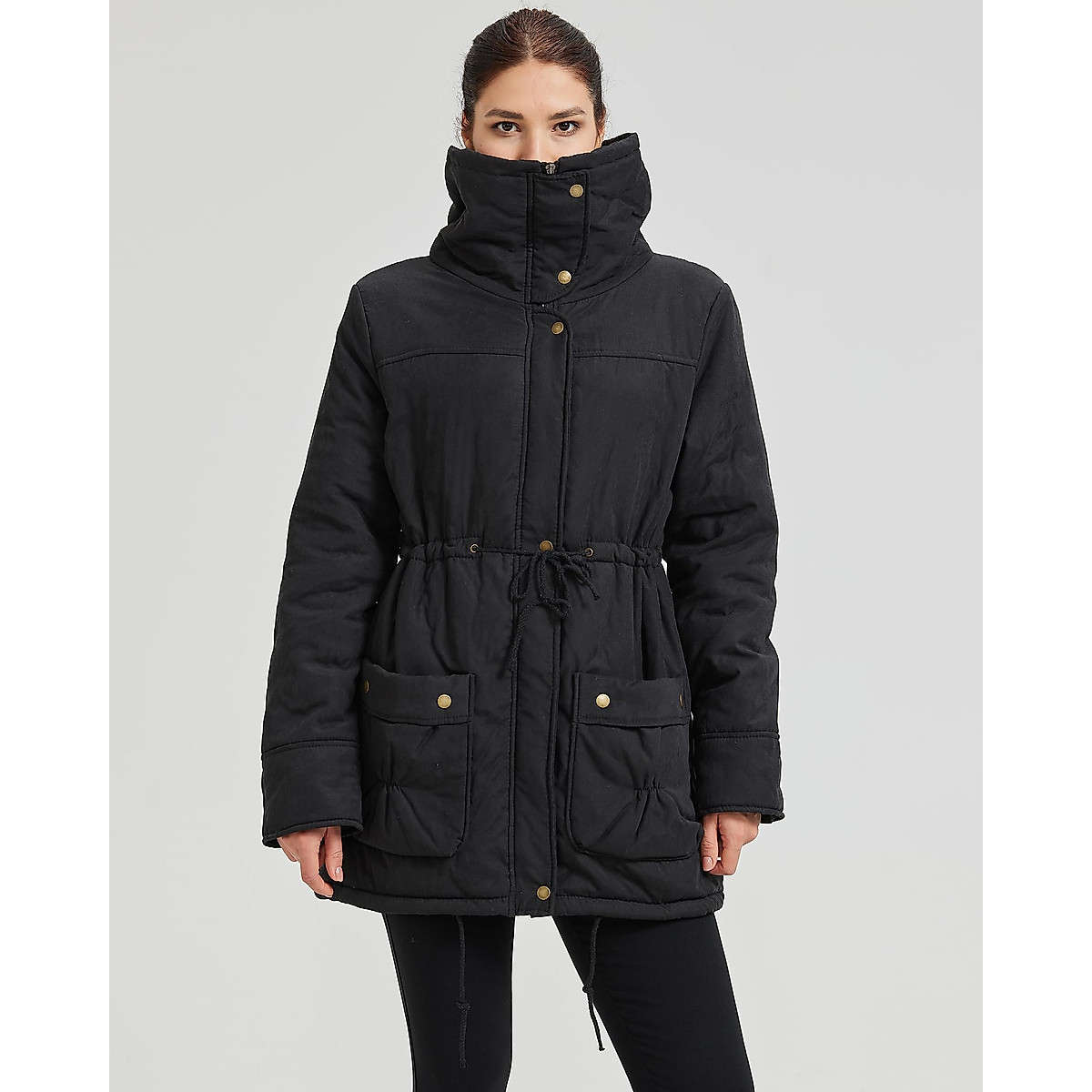 MEWOW Women's Winter Mid Length Thick Warm Faux Lamb Wool Lined Jacket Coat (XL, Black)