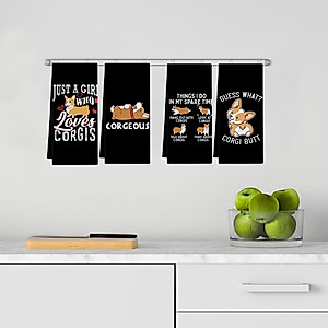 Cute Corgi Kitchen Towels And Dishcloths Set Of 4,Just A Girl Who Loves Corgis Decorative Dish Towels Hand Towels Tea Towels,Corgi Gift for Corgi Lovers,Housewarming Gifts,Dog Lovers Dog Mom Gifts,