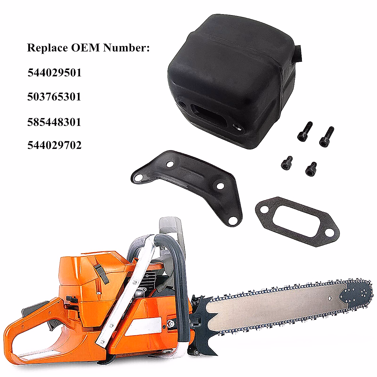 Kimsion Exhaust Muffler 544029501 with Bracket Gasket Screws for Husqvarna 362 362XP 365 371 372 372XP 385XP 390XP & Jonsered 2165 2166 2171 2172 Chainsaws, Replaces 503765301