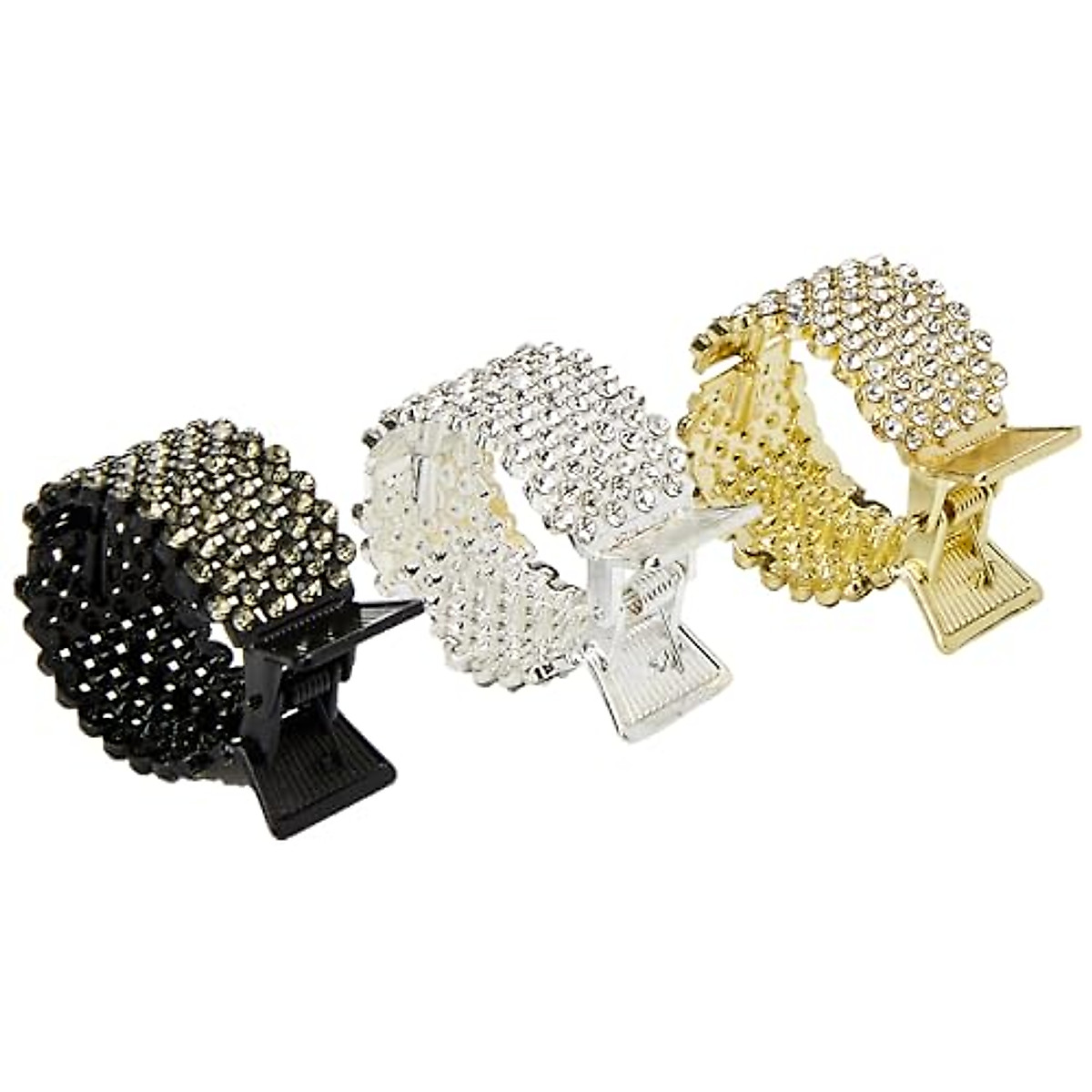 3 Pack Small Hair Clips for High Ponytail, Nonslip Metal Rhinestone Hairclips, Ponytail Holder, High Ponytail Claw Clip, Decorative Hairpins, Hair Accessories for Women and Girls