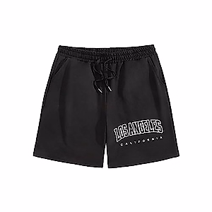 Cozyease Mens Casual Graphic Print Shorts High Waisted Drawstring Summer Beach Shorts with Pocket Black Letter Print M
