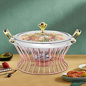 Round Stainless Steel Chafing Dish Buffet Catering Chafers Buffet Warmers with Fuel Holder for Hotels, Buffets, Restaurants (Red Copper)