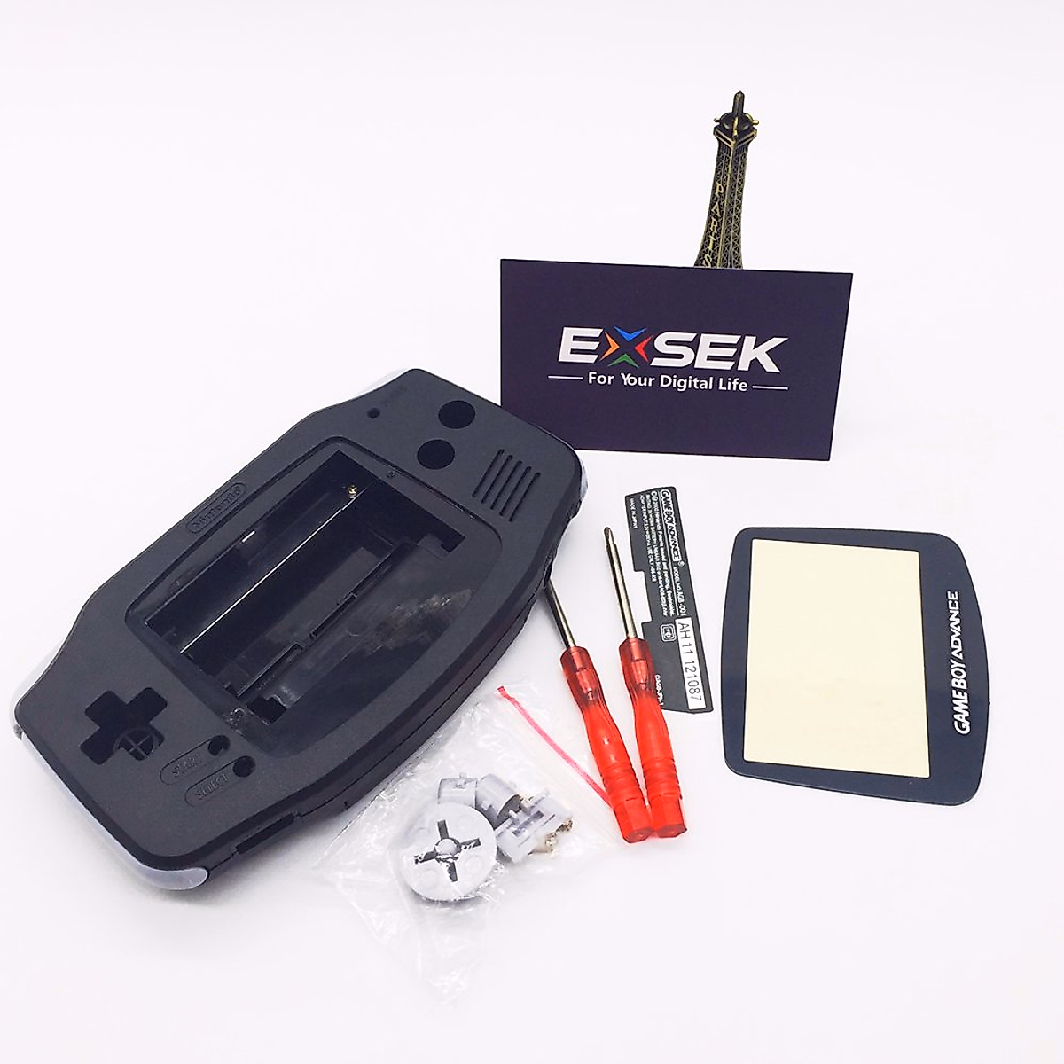 EXSEK GBA Housing Shell Replacement Pack Compatible with Gameboy Advance (Solid Black)
