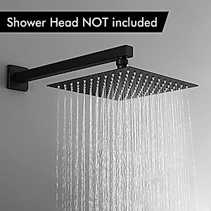 KES Shower Head Extension Arm, Rain Shower Head Extension Extender 16-Inch Square Rainfall Shower Arm with Flange SUS304 Stainless Steel Matt Black, PSAN4-BK
