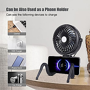 Mieuxbuck Stroller Fan, Clip on Fan with Flexible Tripod, 2600mAh Battery Operated Fan with Stepless Speed, 360° Rotatable Handheld Fan Suitable for Multiple Scenarios