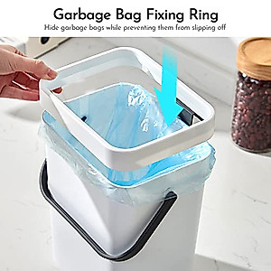 FODISU Hanging Garbage Can with Lid 1.3 Gallon Small Trash Can, 5 Liter Kitchen Compost Bin, Kitchen Hanging Garbage Can for Under Sink or Kitchen Cabinet Door, Wall-Mounted Kitchen Waste Bin