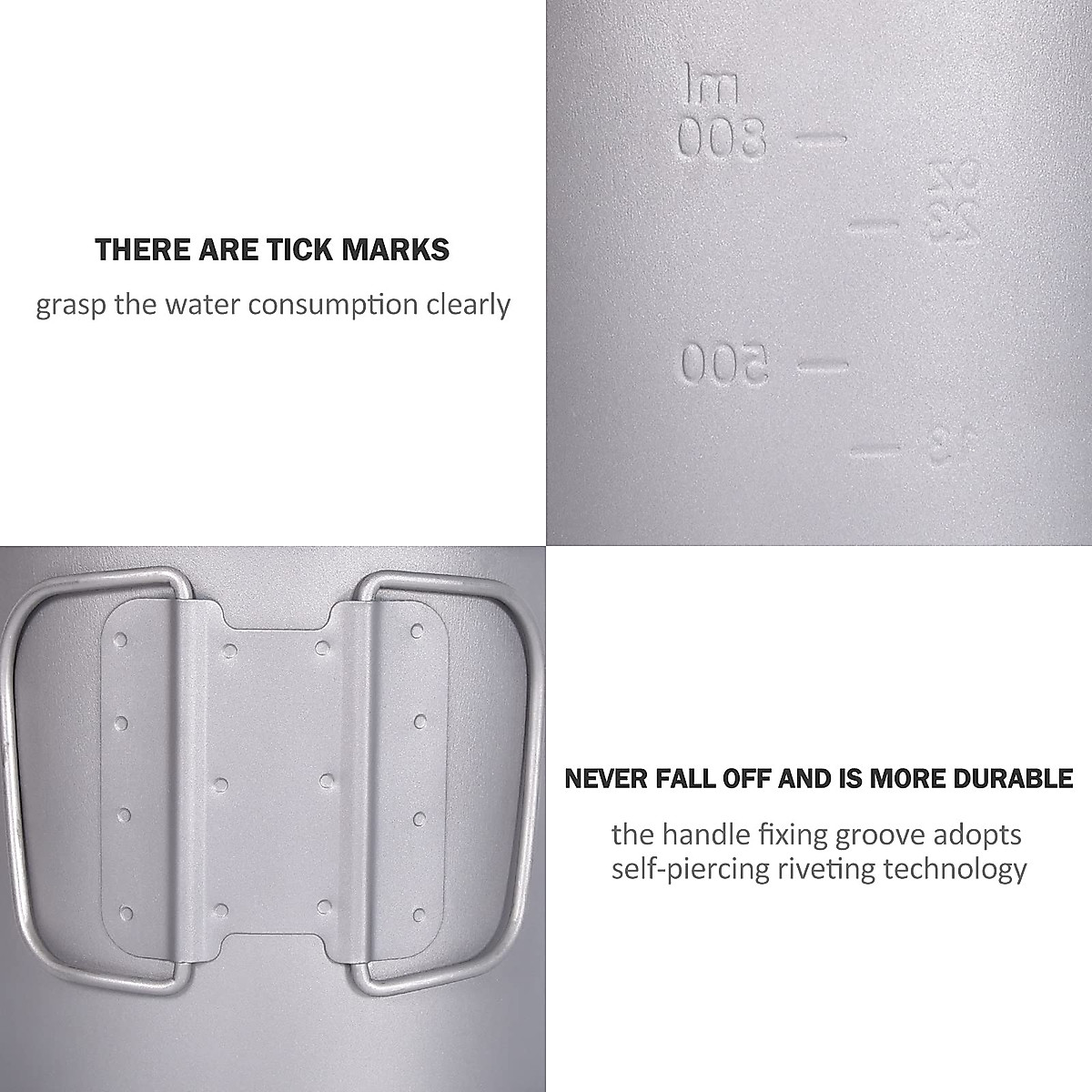 Boundless Voyage Camping Titanium Pot Pan Set with Folding Handles Outdoor Picnic Hiking Bowl Plate Mess Kit Tableware Cookware Ti2053C