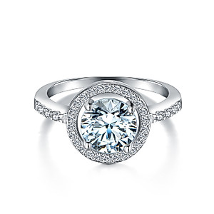 BORUO 925 Sterling Silver Ring, 8mm Cubic Zirconia CZ Eternity Engagement Wedding Band Ring Size 9