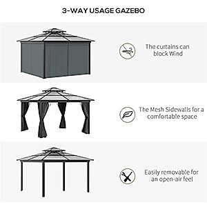 TBGFPO 10x10 Hardtop Gazebo Outdoor Gazebo Canopy Vented Roof Pergolas Aluminum Frame with Curtains, for Garden,Patio,