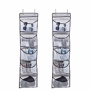 Over Door Organizer Storage - Hanging Closet Organizer with 5 Large Pockets for Bedroom Bathroom Pantry Nursery ,2 Pack (Grey)