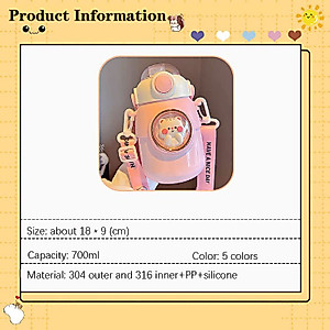FEUSEUZ Kawaii Water Bottle Cute Spacecraft Doll Water Bottle Shoulder Strap Stainless Steel Hot and Cold Water Bottles (Coffee,700ml)
