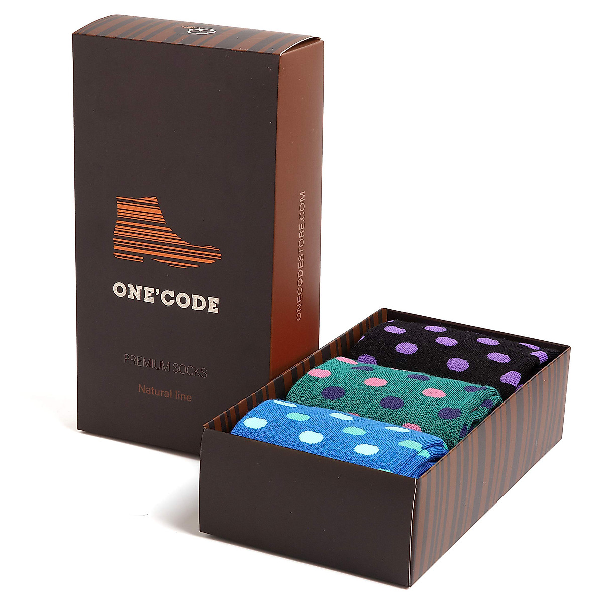 ONE CODE Men's Colorful Dress Socks with Gift Box, 3-Pack, Giant Polka Dot