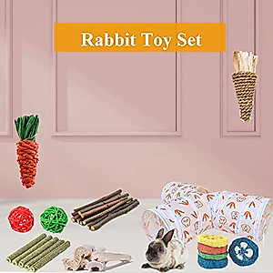 HERCOCCI Bunny Tunnels & Tubes, Collapsible 3 Way Rabbit Hideout Tunnel with Chew Toys for Rabbit Bunny Guinea Pig Ferret Kitten