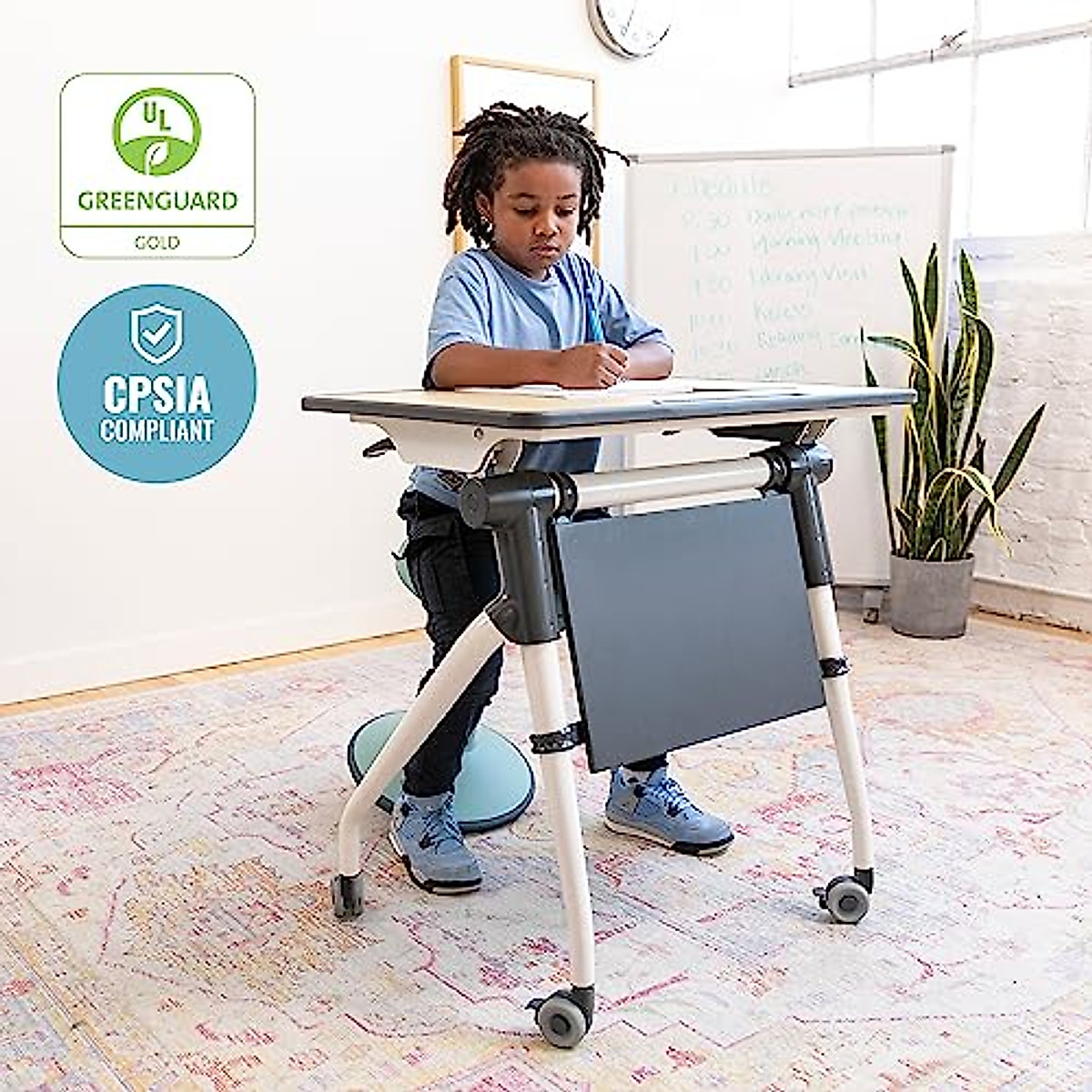 ECR4Kids Nesting Student Desk, Portable Table, Maple/Grey