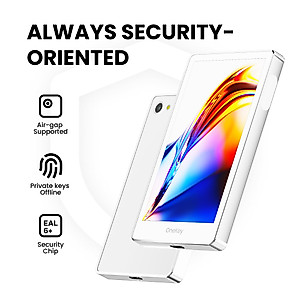 Crypto Hardware Wallet OneKey Pro - 4 EAL 6+ Highest Security Chips, 5000＋Coins & NFT, Anti-Tamper 3.5" TouchScreen, HD Camera & Bluetooth, Fingerprint Unlock, Cold Storage for BTC, ETH, SOL, BNB...