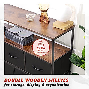 WLIVE 2-Drawer Nightstand and 5-Drawer Dresser Set, Fabric Storage Tower for Bedroom, Hallway, Nursery, Closets, Tall Chest Organizer Unit with Textured Print Fabric Bins, Steel Frame