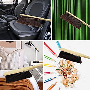 2 Pieces Natural Wooden Clean Hand Broom Brush, Dust Brush for Cleaning, Small Hand Whisk Broom for Bed Sofa Couch Car Clothes Furniture Fireplace Household Cleaning(Khaki)