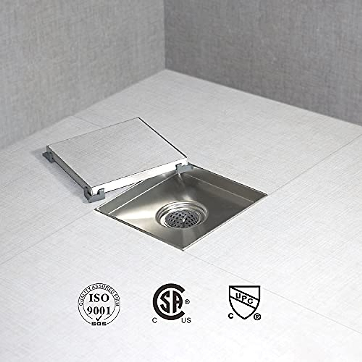 SaniteModar Shower Drain, 6 inch Shower Floor Drain with Shower Drain Base, Tiled Insert 2 in 1 Panel Shower Drain, 304 Stainless Steel Brushed Shower Drain with Hair Strainer and Threaded Adapter
